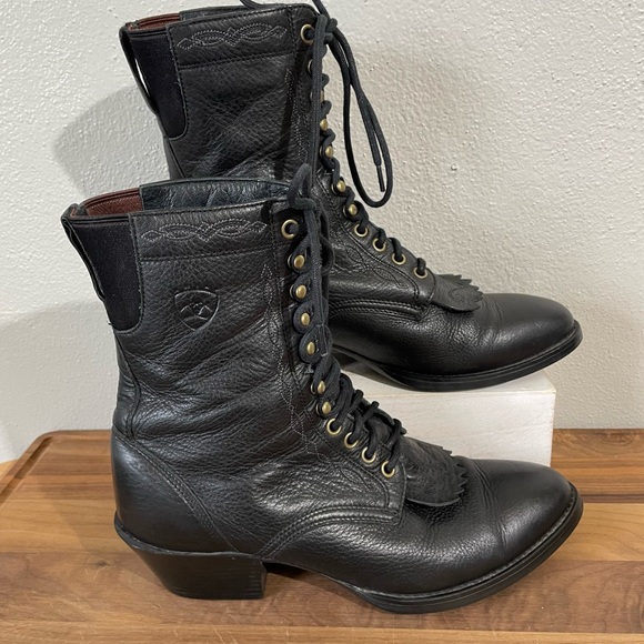 Ariat | Shoes | Vtg Ariat Black Pebble Leather Roper Laceup Riding ...